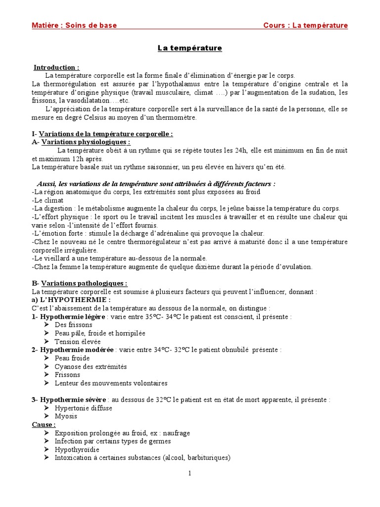 Variations de la Température Corporelle | PDF | Hypothermie | Température