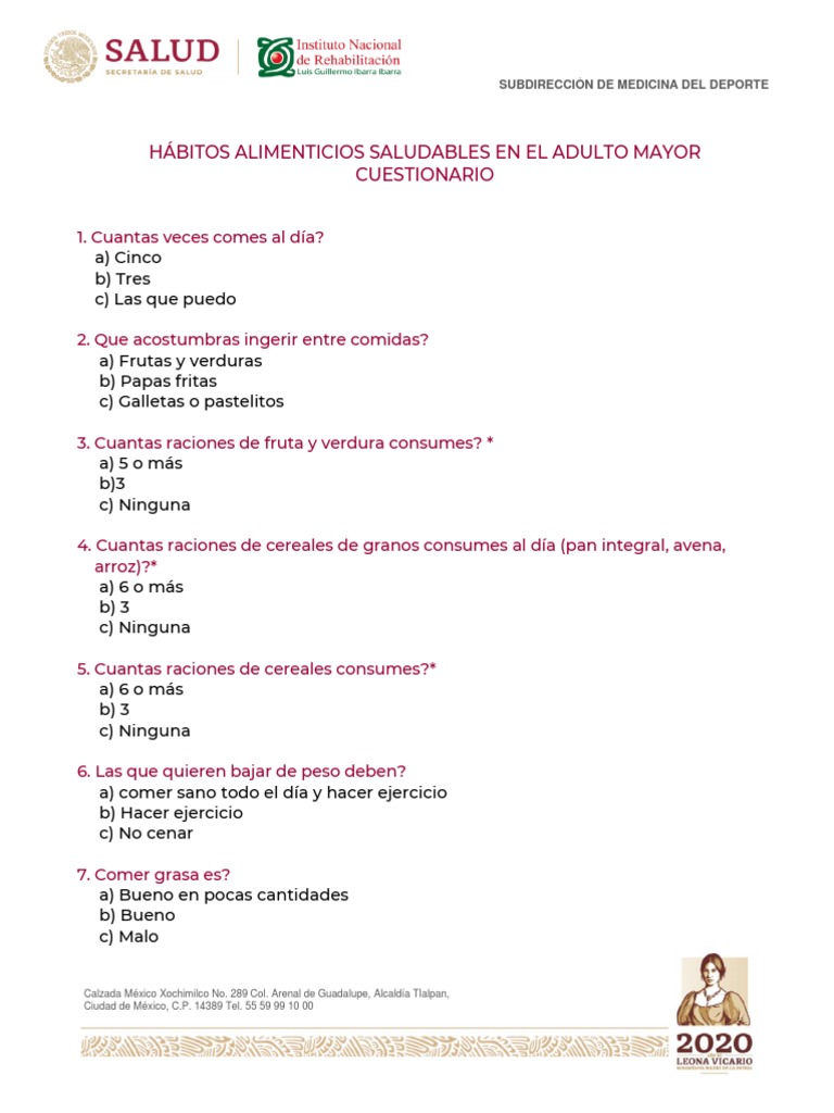 Cuestionario de Habitos Alimenticios Saludables en El Adulto Mayor - Zendi | PDF | Comida y ...