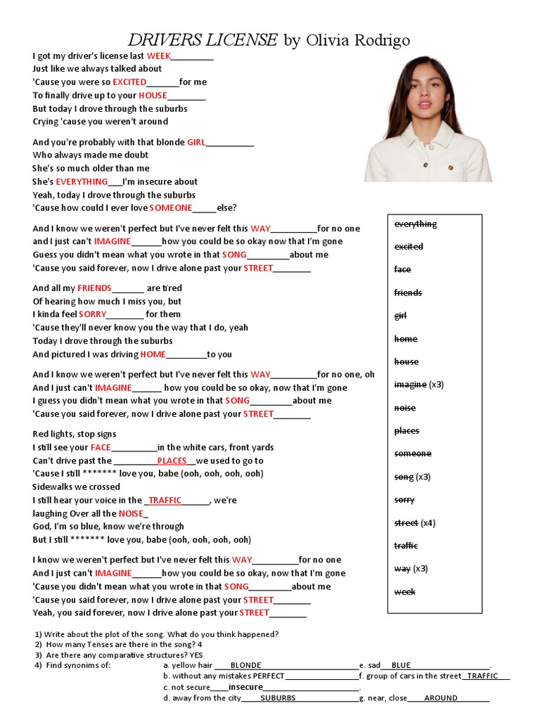 Drivers License Olivia Rodrigo Lyrics | PDF
