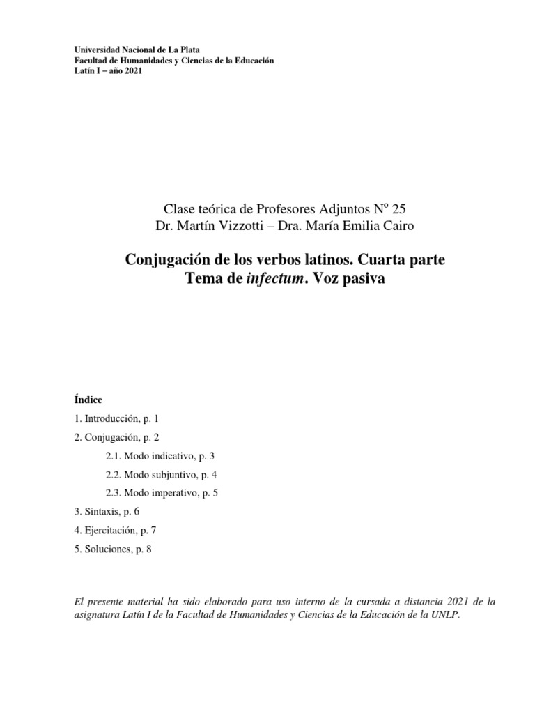 2021-09-06 - Verbos, Tema de Infectum, Voz Pasiva | PDF | Verbo ...