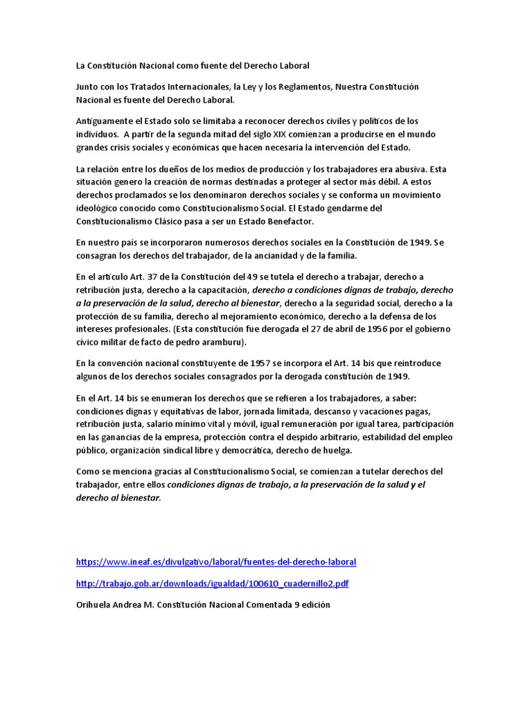 La Constitución Nacional Como Fuente Del Derecho Laboral | PDF | Derecho laboral | Justicia