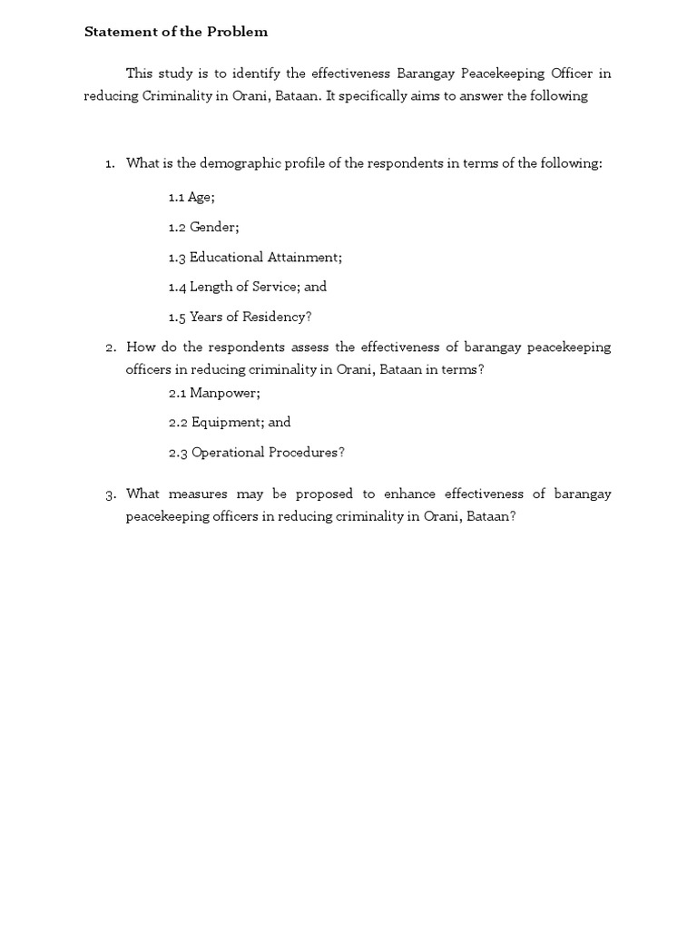 Statement of The Problem 1 | PDF | Questionnaire | Criminal Law