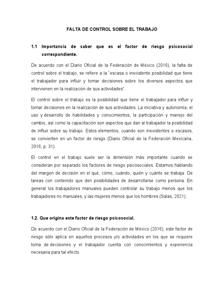 Falta de Control Sobre El Trabajo | PDF | Cuestionario | Evaluación