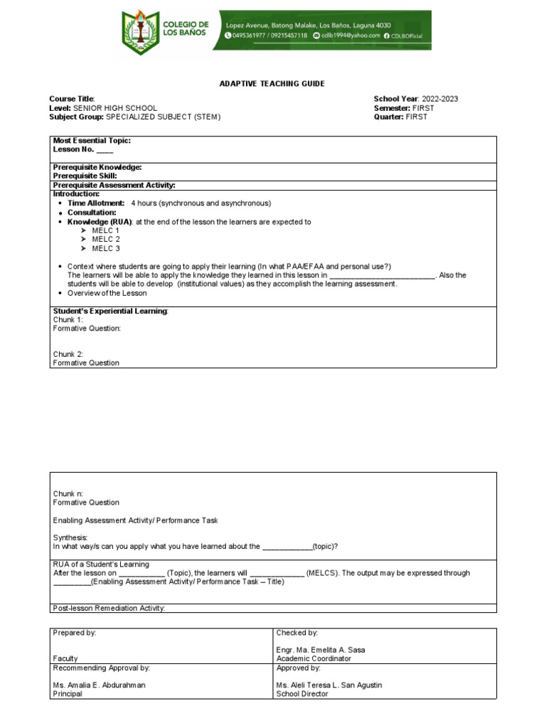 Adaptive Teaching Guide Template | PDF