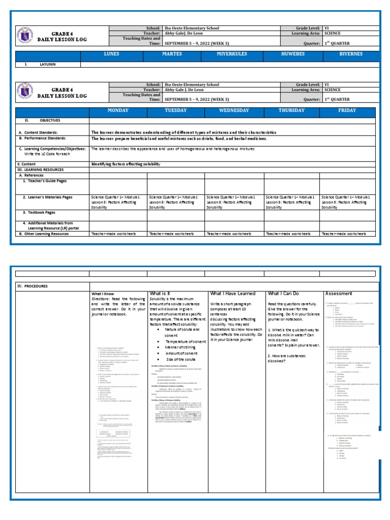 Melc-Based Science DLL Quarter 1 Week 3 | PDF | Solubility | Solvent