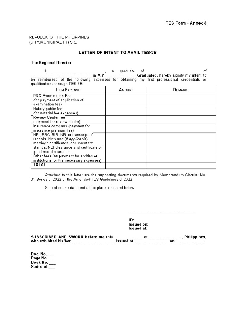 Annex 3 - Letter of Availment For TES-3B - Updated | PDF | Career ...
