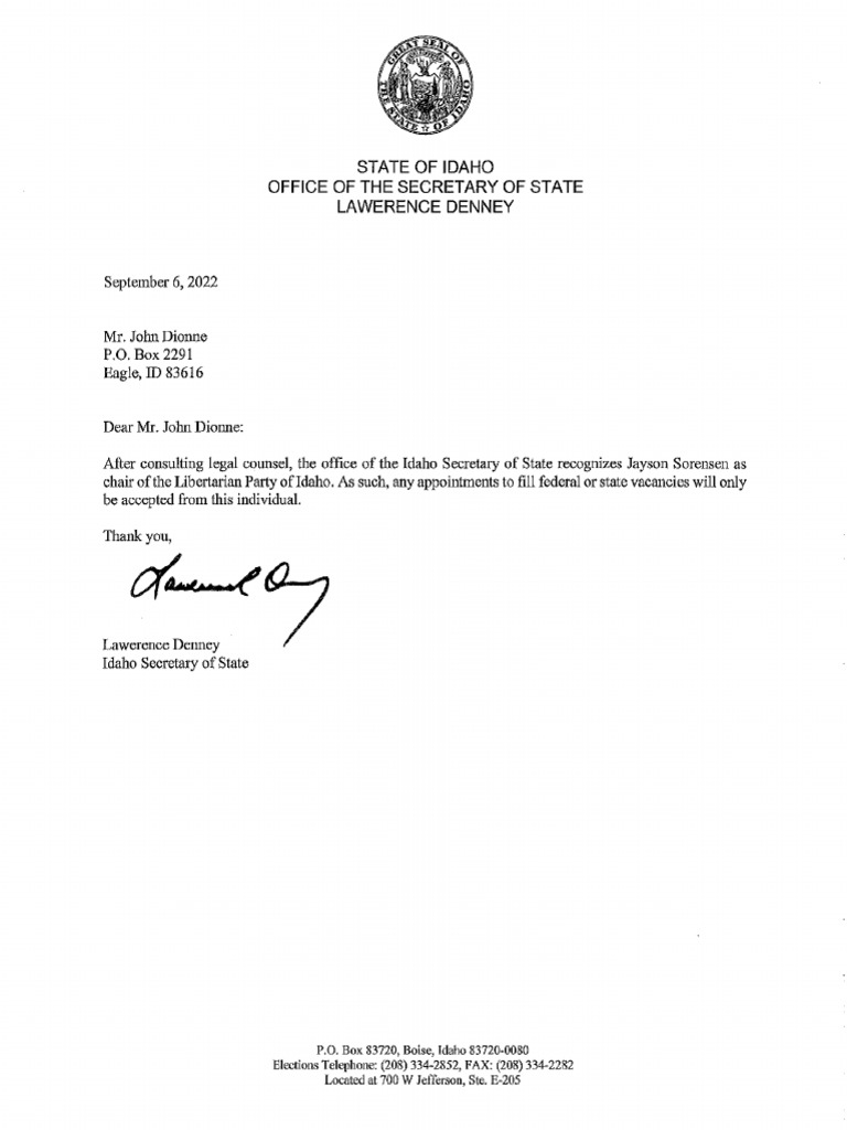 Secretary of State Letter | PDF