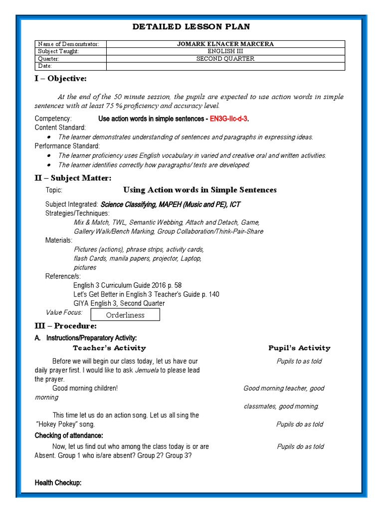 Detailed Lesson Plan in English III CO1 | PDF | English Language | Verb