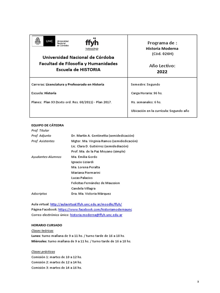 Programa Moderna 2022 | PDF | Período moderno temprano | España