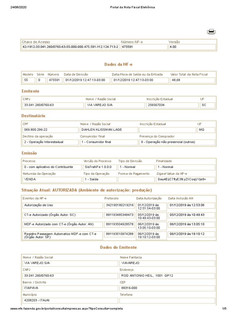 Portal Da Nota Fiscal Eletrônica | PDF | Recibo | Business