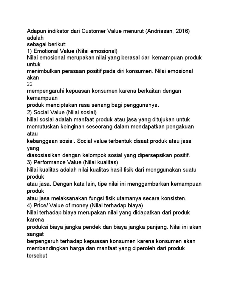 Adapun Indikator Dari Customer Value Menurut | PDF