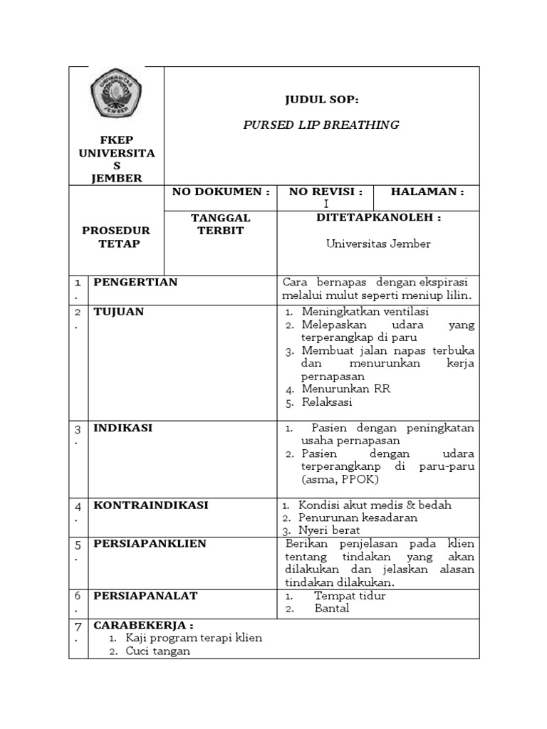 Teknik Pernapasan Pursed Lip Breathing | PDF