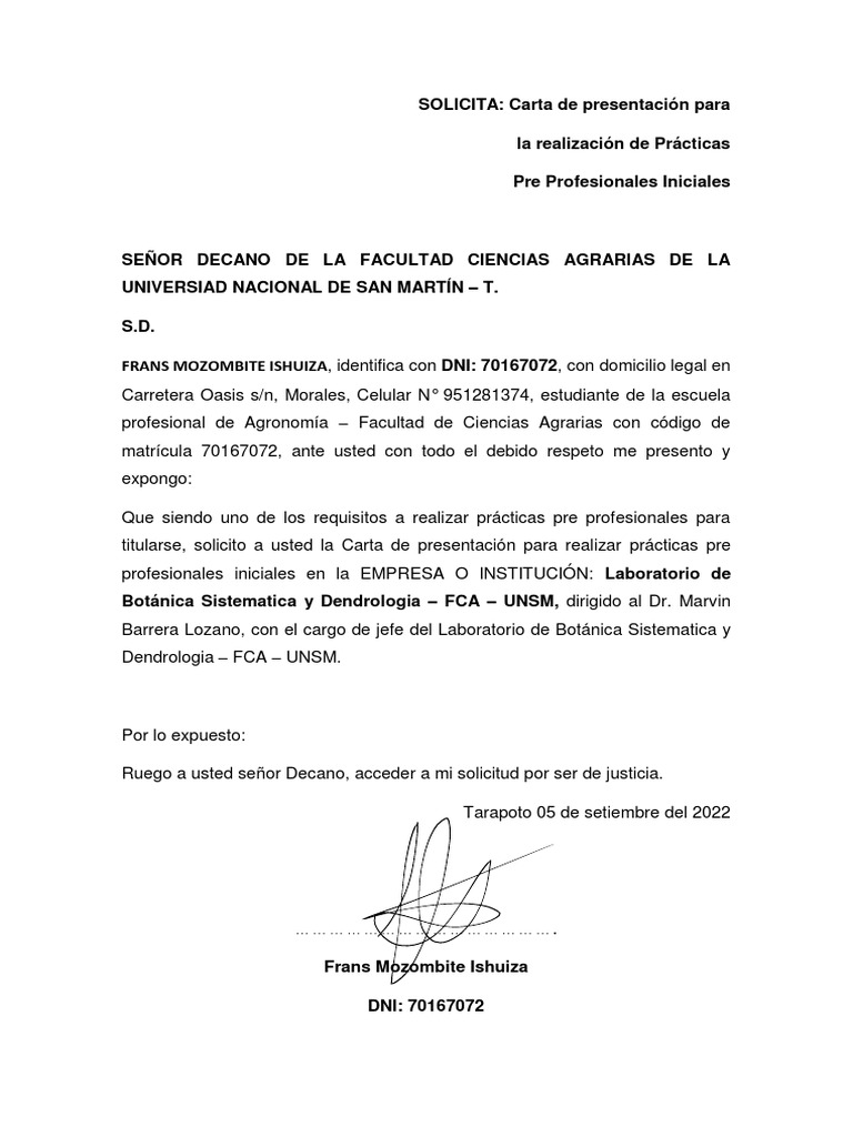 Solicitud Prácticas Pre Profesionales Iniciales. | PDF