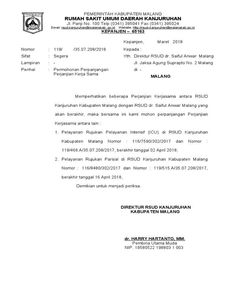 Permohonan Kerjasama RSUD Malang | PDF