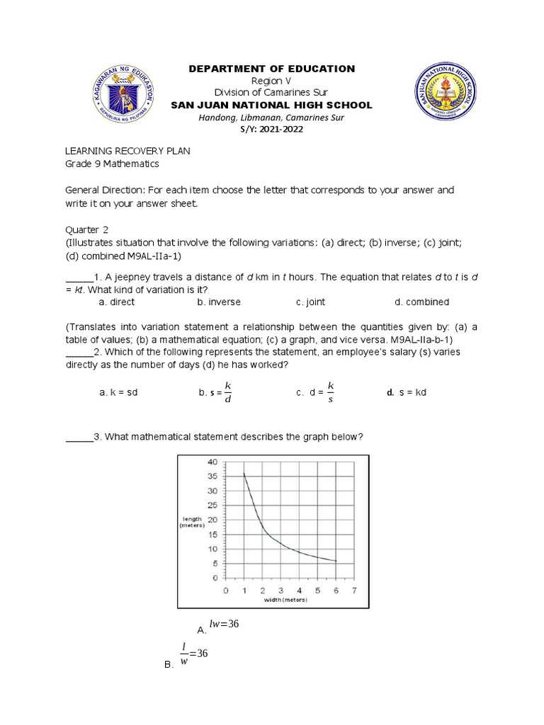Learning Recovery Plan-Math 9 | PDF | Mathematical Objects ...
