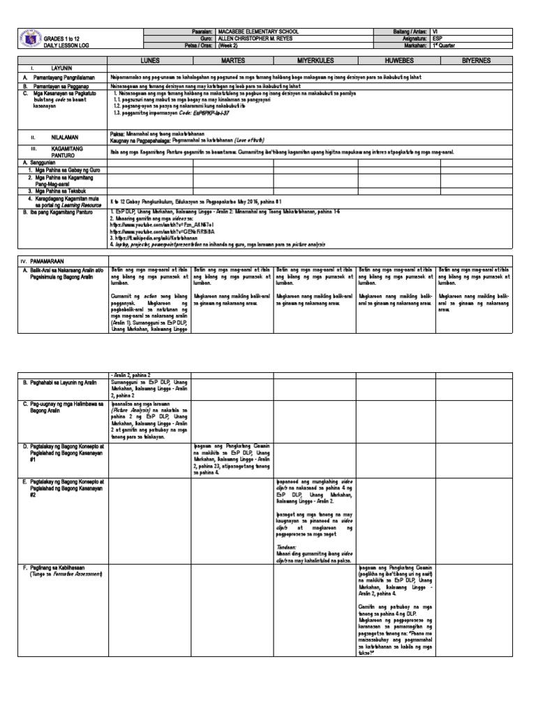 DLL - Esp 6 - Q1 - W2 | PDF