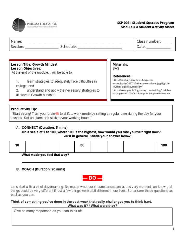 SSP005 - Module 3 - GROWTH MINDSET - SAS | PDF | Mindset | Brain