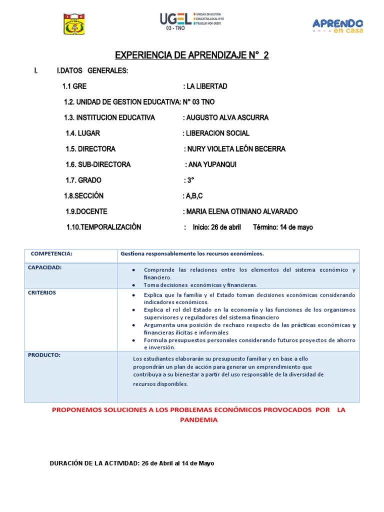 Experiencia de Aprendizaje N 2 Semana 1 3° | PDF | Producto Interno ...
