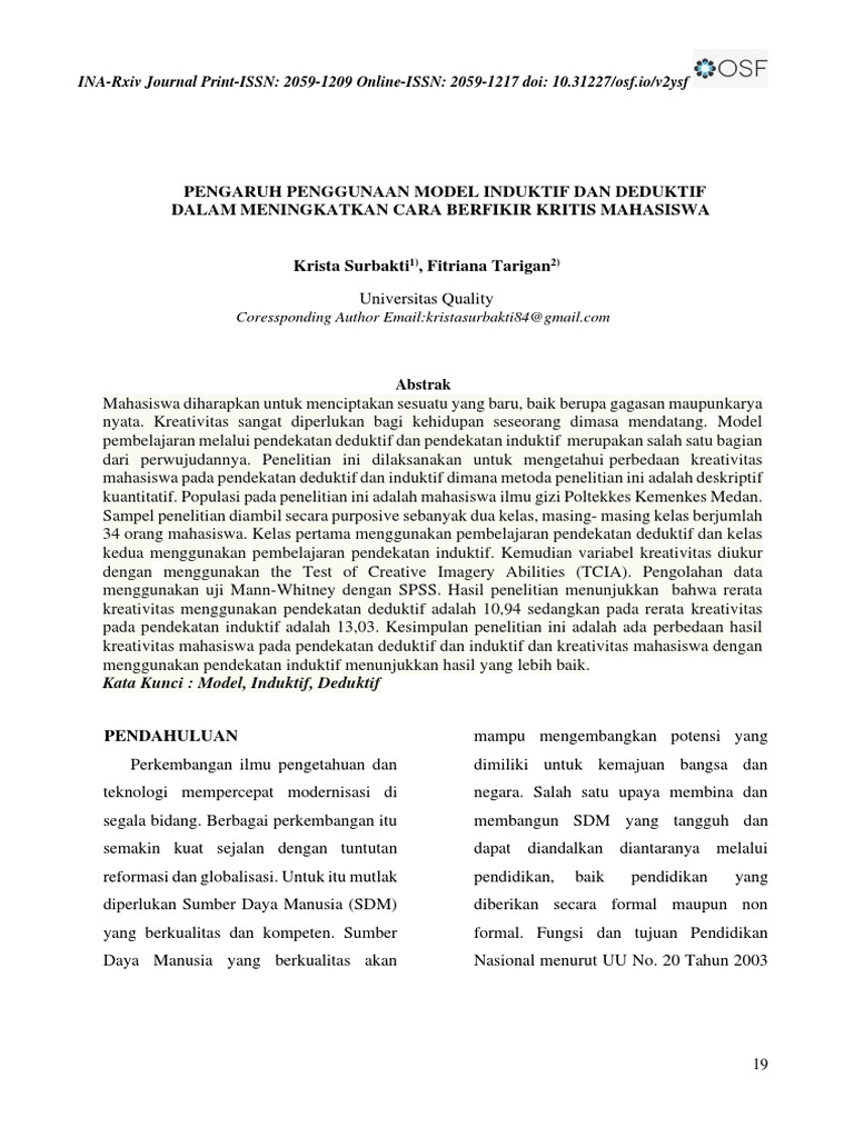 Jurnal OSF Krista Surbakti 2022. | PDF