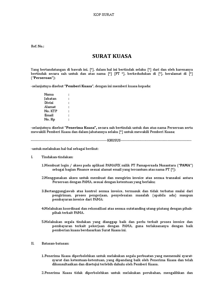 Surat Kuasa - Supplier - Form Kosong | PDF