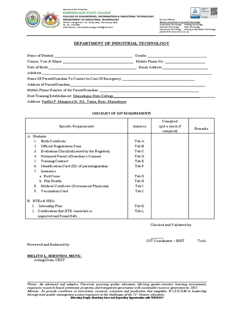 Checklist OJT Requirements Jan 2022 | PDF