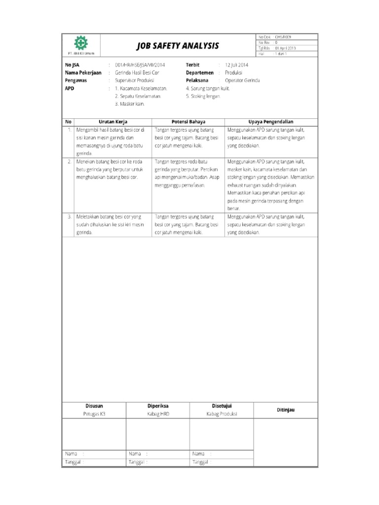 Contoh Form JSA | PDF