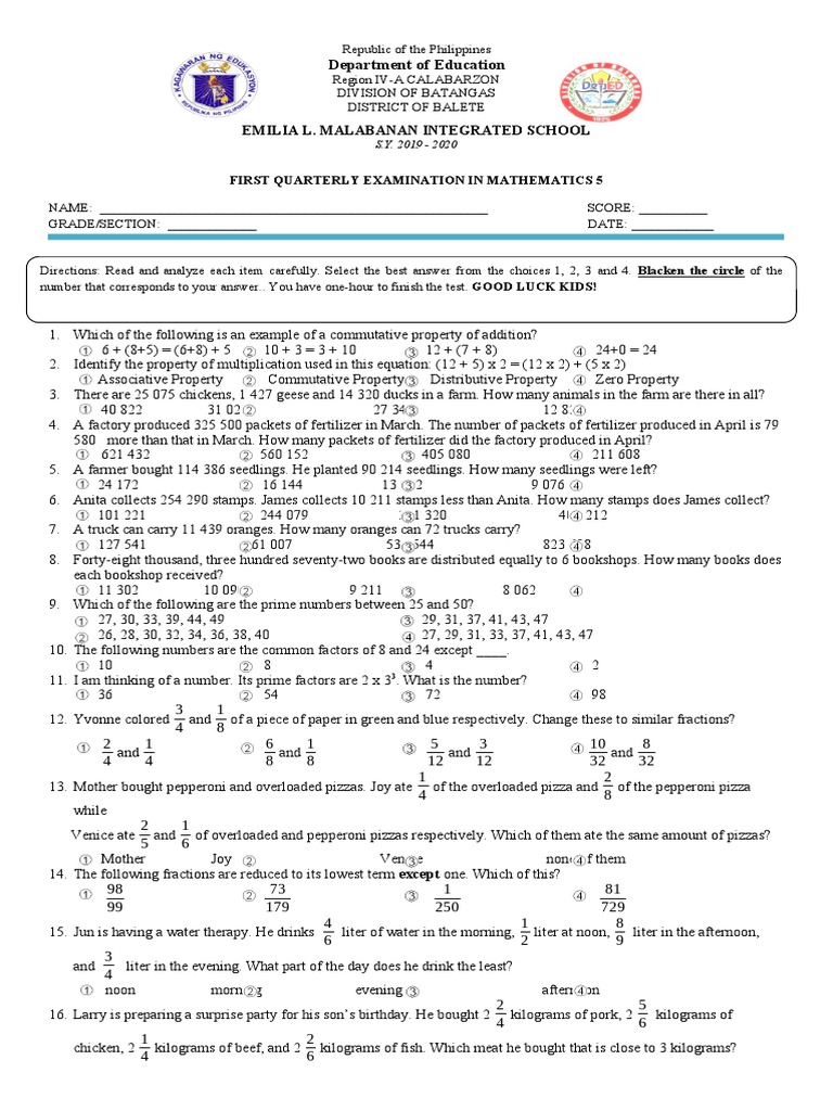 Final Math1 | Download Free PDF | Subtraction | Multiplication