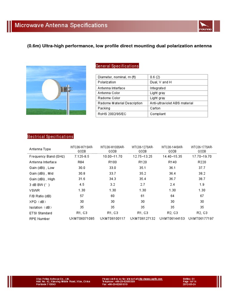 Antenna MW 0.6 Data Sheet | PDF | Antenna (Radio) | Polarization (Waves)