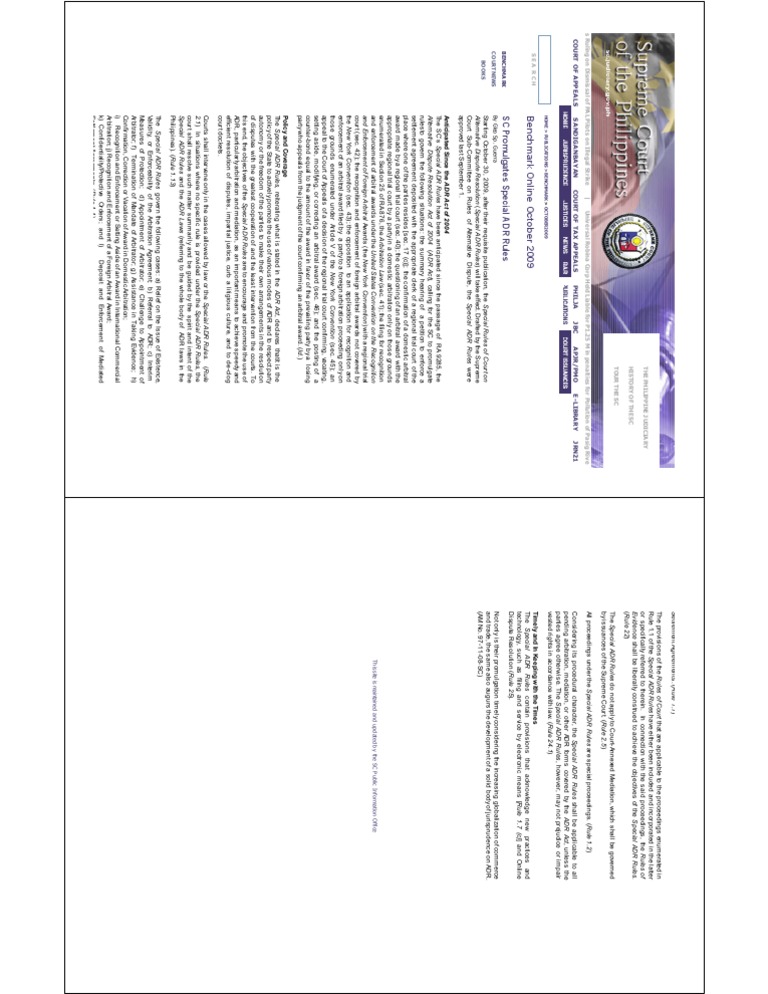 A Comprehensive Overview of the New Special ADR Rules Promulgated by the Supreme Court of the ...