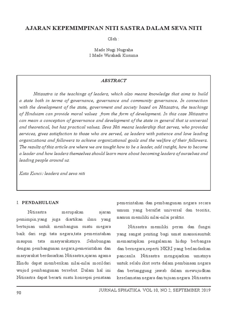Ajaran Kepemimpinan Niti Sastra Dalam Seva Niti | PDF