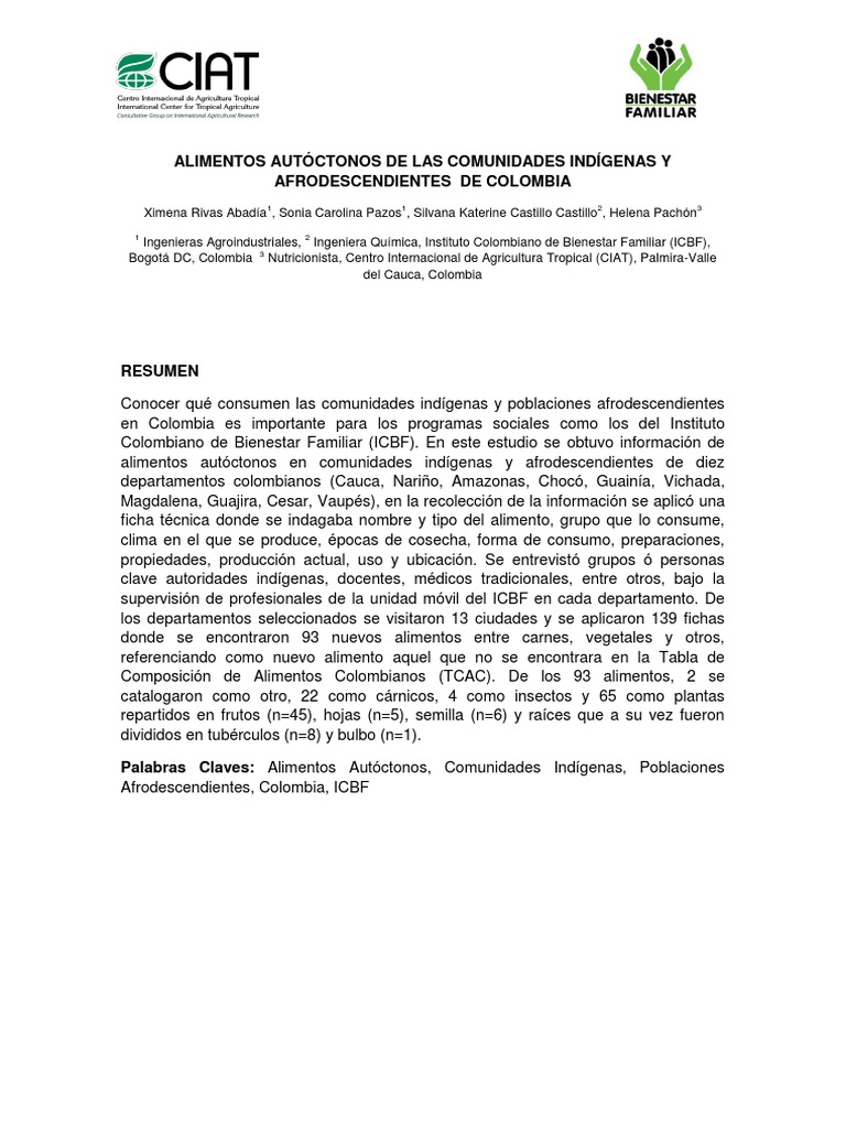 Investigación Productos Autóctonos CIAT | PDF | Alimentos | Colombia
