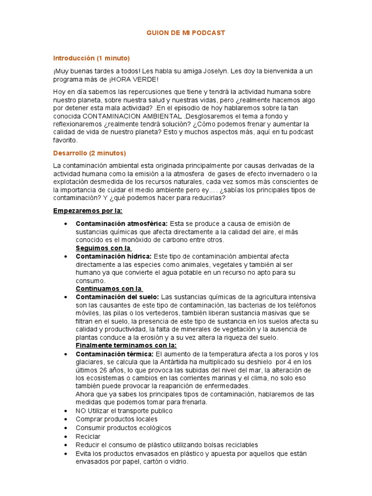 GUION DEL PODCAST Sobre La Contaminacion Ambiental XD | PDF ... GUION DEL PODCAST Sobre La Contaminacion Ambiental XD | PDF ...