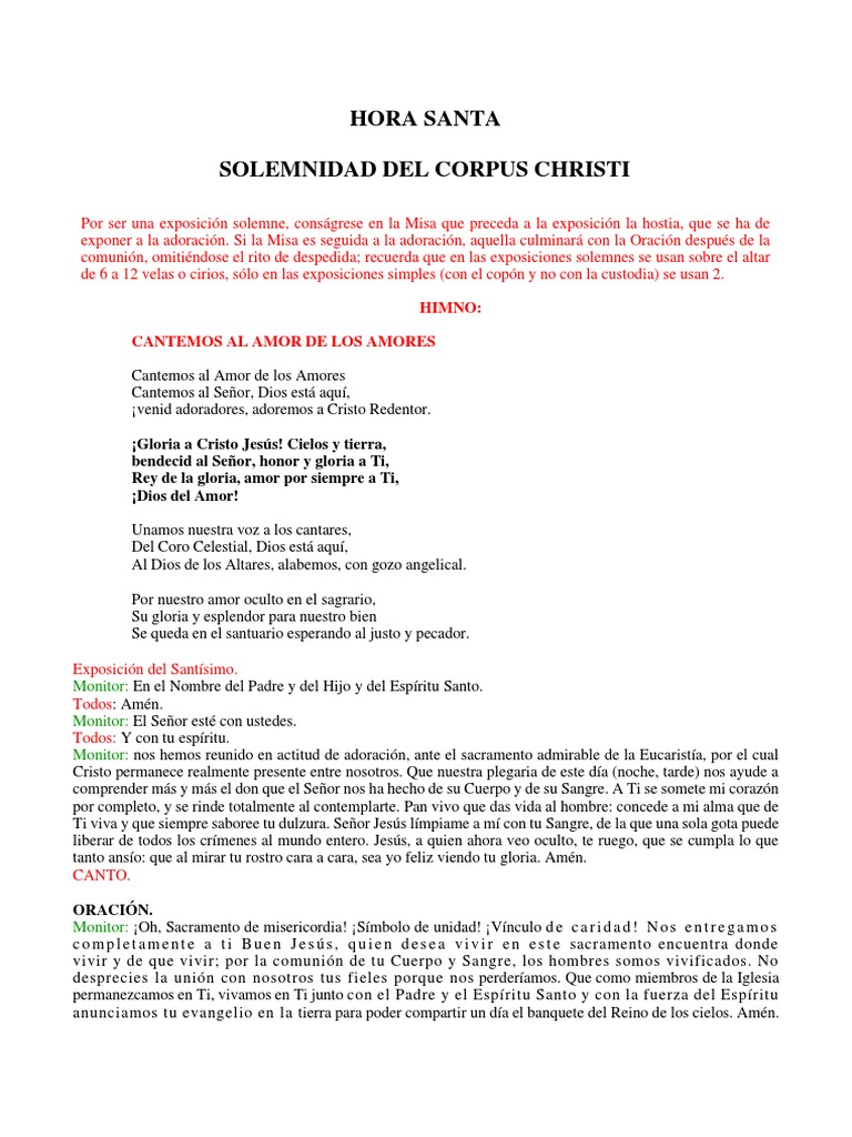 Hora Santa Corpus Christi | Descargar gratis PDF | eucaristía | Cristo (título)