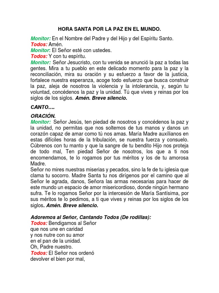 Hora Santa Por La Paz en El Mundo 2 | PDF | orador del Señor | Oración