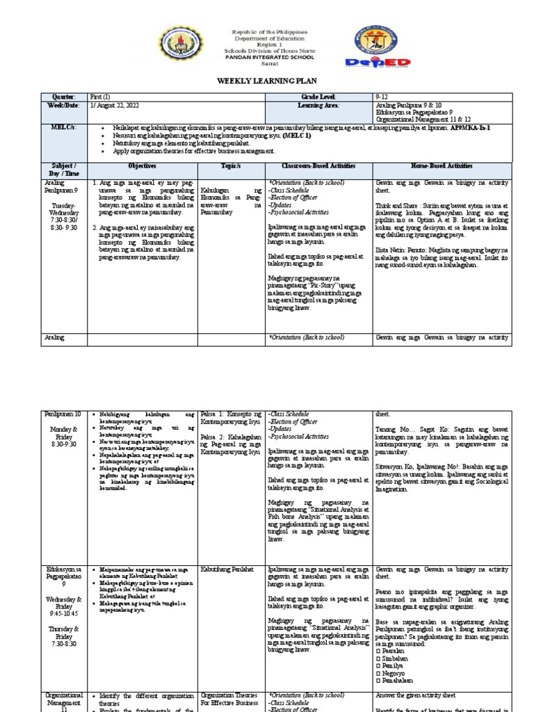 WEEKLY-LEARNING-PLAN_Week-2 | PDF