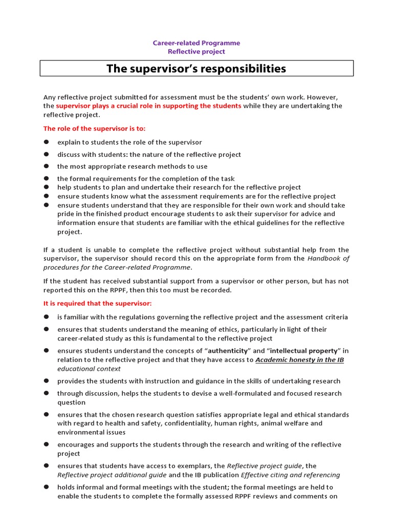 RP Role of Supervisor | PDF | Citation | Proofreading