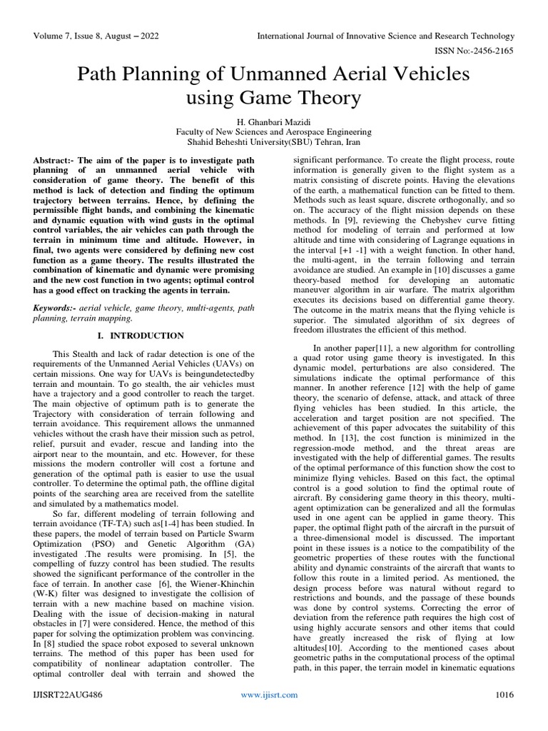 Path Planning of Unmanned Aerial Vehicles Using Game Theory | PDF | Mathematical Optimization ...