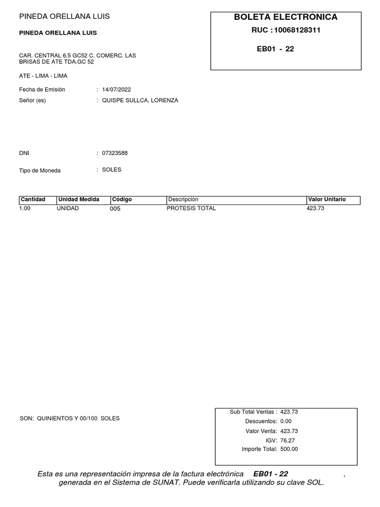 Boleta 10068128311 EB01 22 | PDF