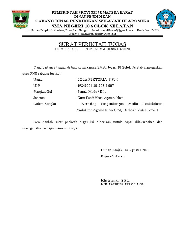 Surat Tugas Mengikuti Workshop | PDF