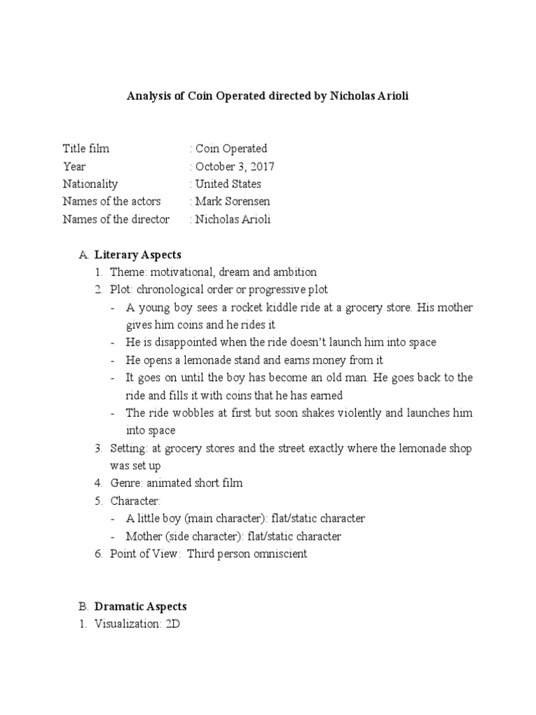 Coin Operated Short Movie Analysis | PDF | Camera