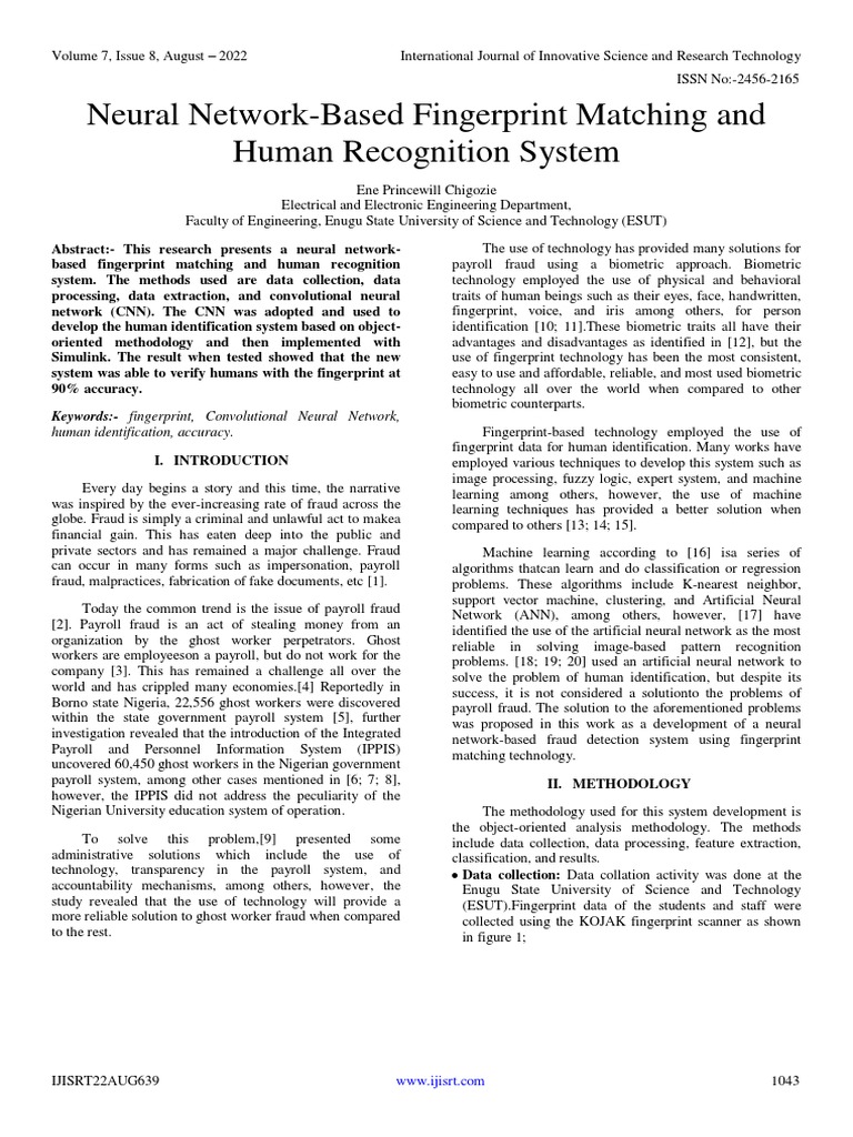 Neural Network Based Fingerprint Matching And Human Recognition System