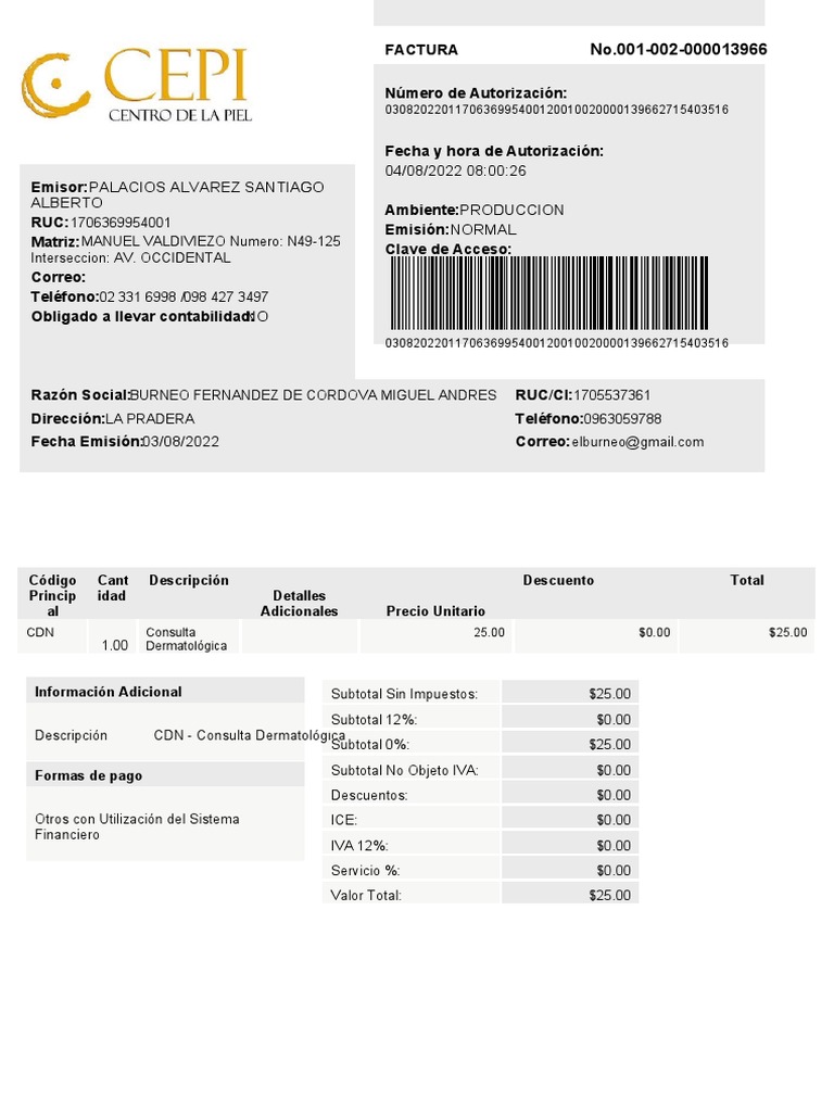 Consulta Dermatológica en CEPI | PDF | Factura | Contabilidad