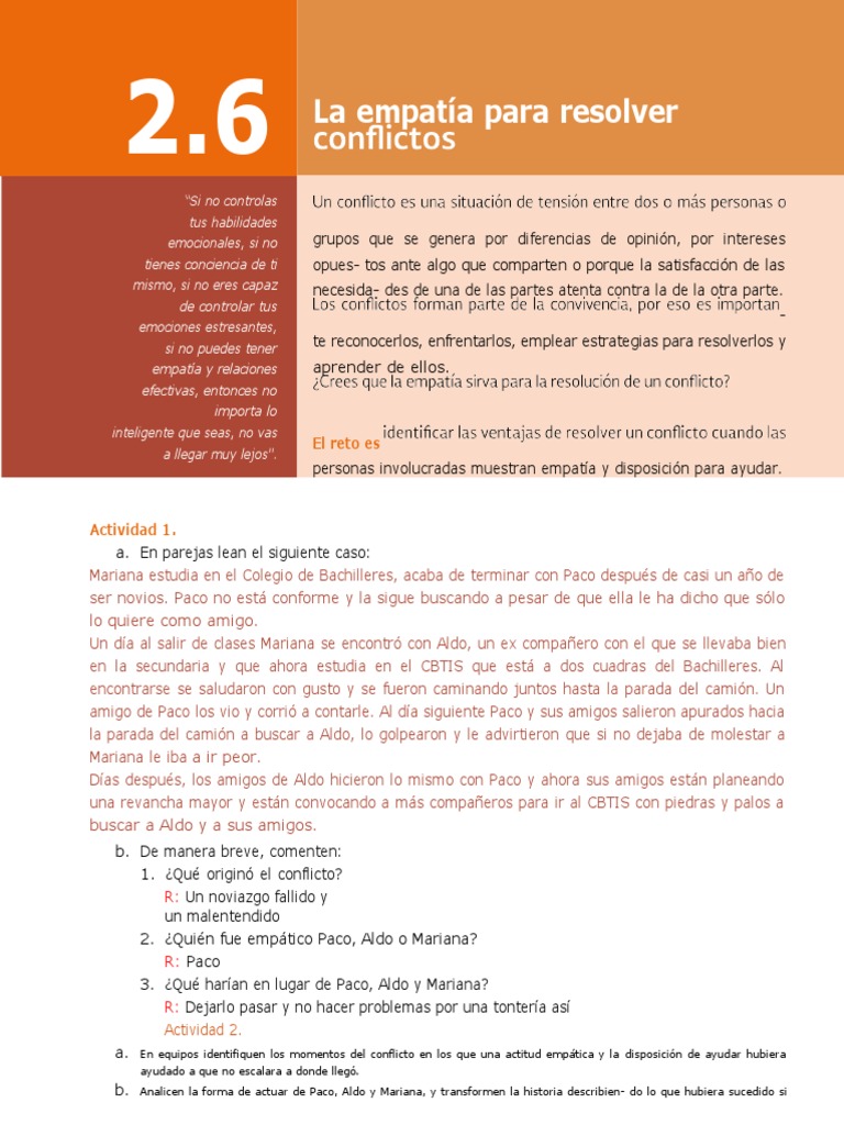 Empatía en la Resolución de Conflictos | PDF | Empatía | Sicología