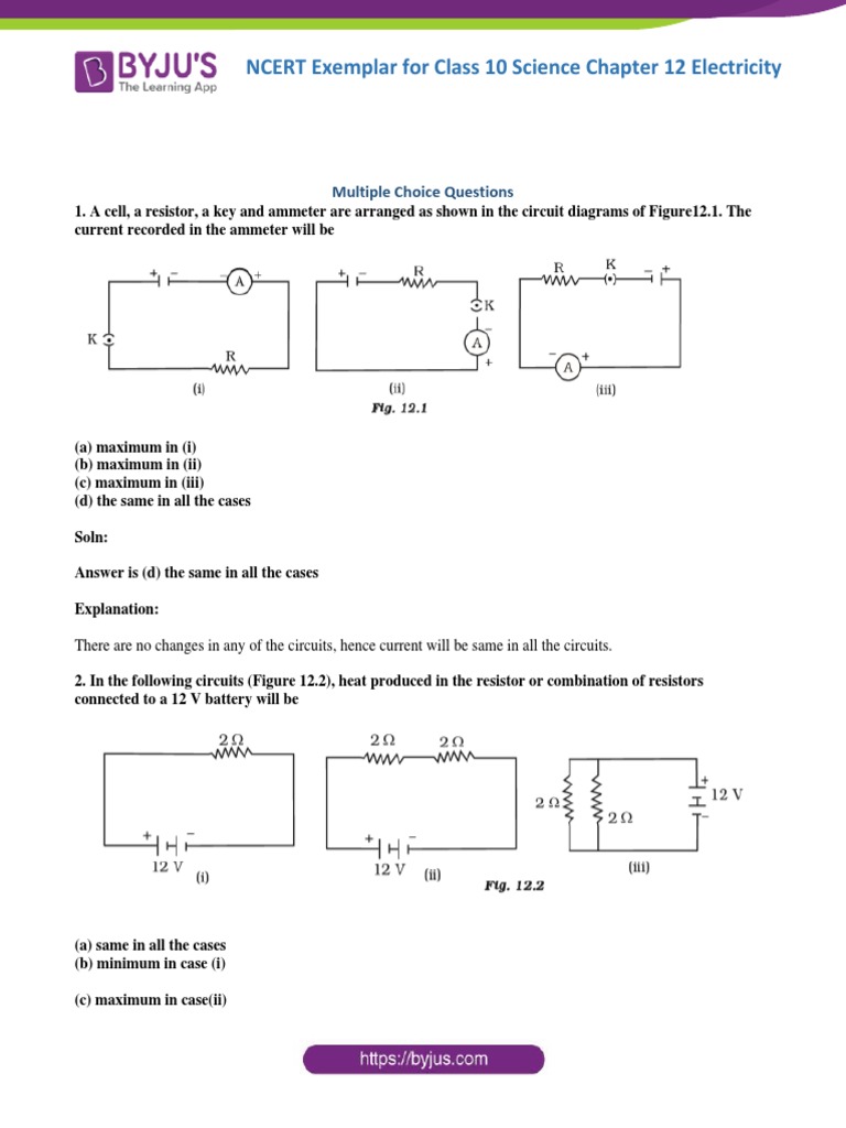 Class 10 Science: Electricity MCQs | PDF | Electrical Resistance And Conductance | Series And ...