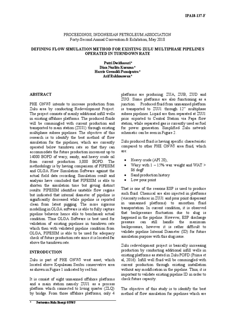 Defining Flow Simulation Method For Existing Zulu Multiphase Pipelines Operated in Turndown Rate ...