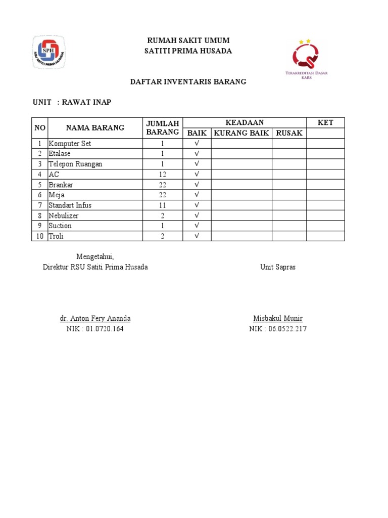 Daftar Inventaris Ruangan | PDF Daftar Inventaris Ruangan | PDF