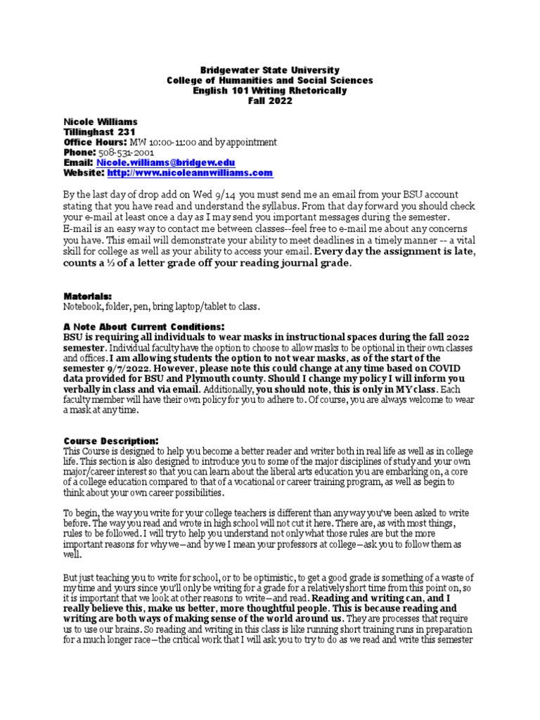 English 101 Syllabus: Fall 2022 | PDF | Academic Dishonesty | Plagiarism