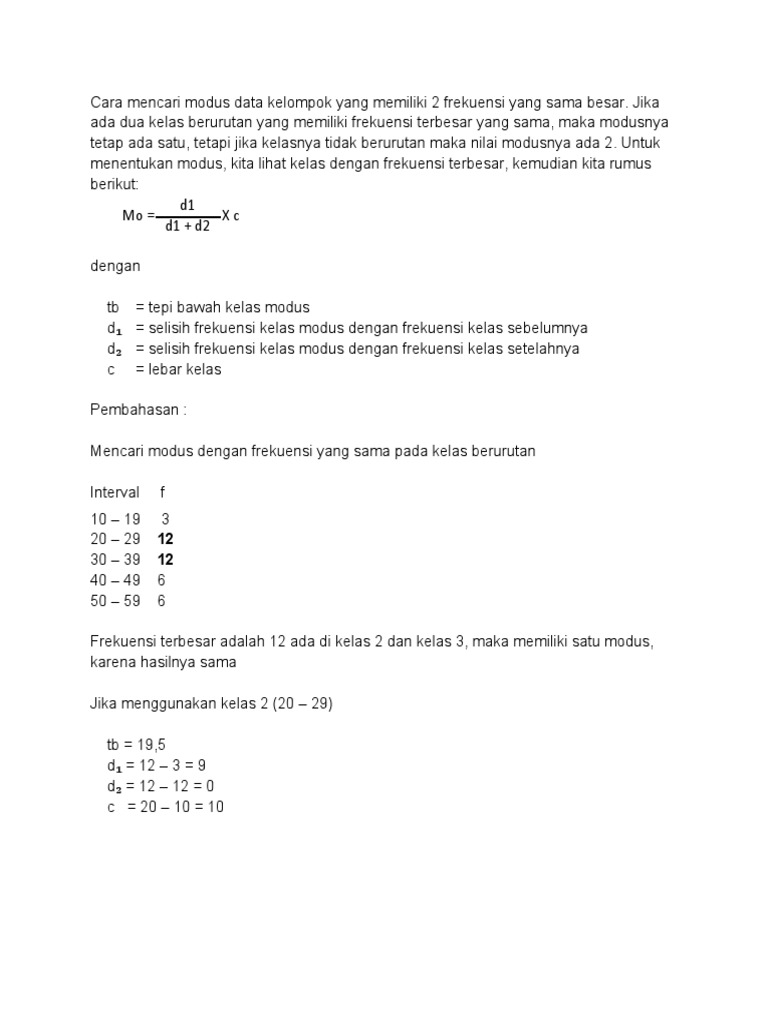 Cara Mencari Modus Data Kelompok Yang Memiliki 2 Frekuensi Yang Sama ...