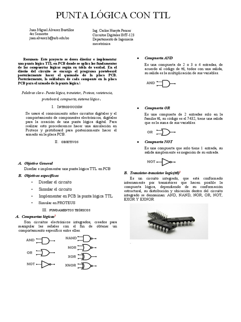 Punta Lógica Con TTL: Compuerta AND | PDF | Electrónica | Puerta lógica