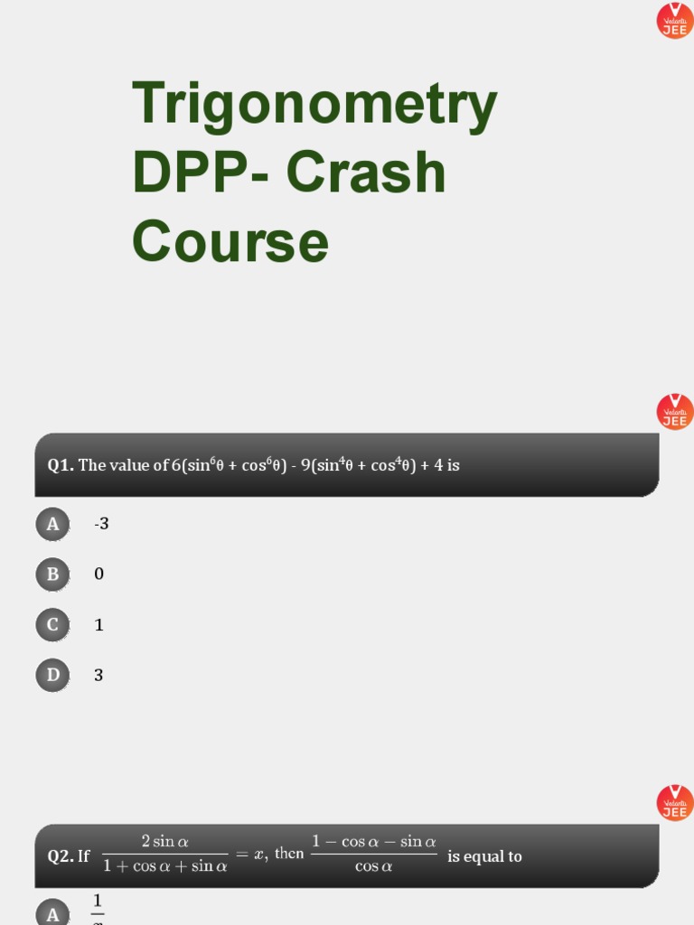 Trigonometry DPP - Crash Course | PDF | Equations | Geometric Measurement Trigonometry DPP - Crash Course | PDF | Equations | Geometric Measurement